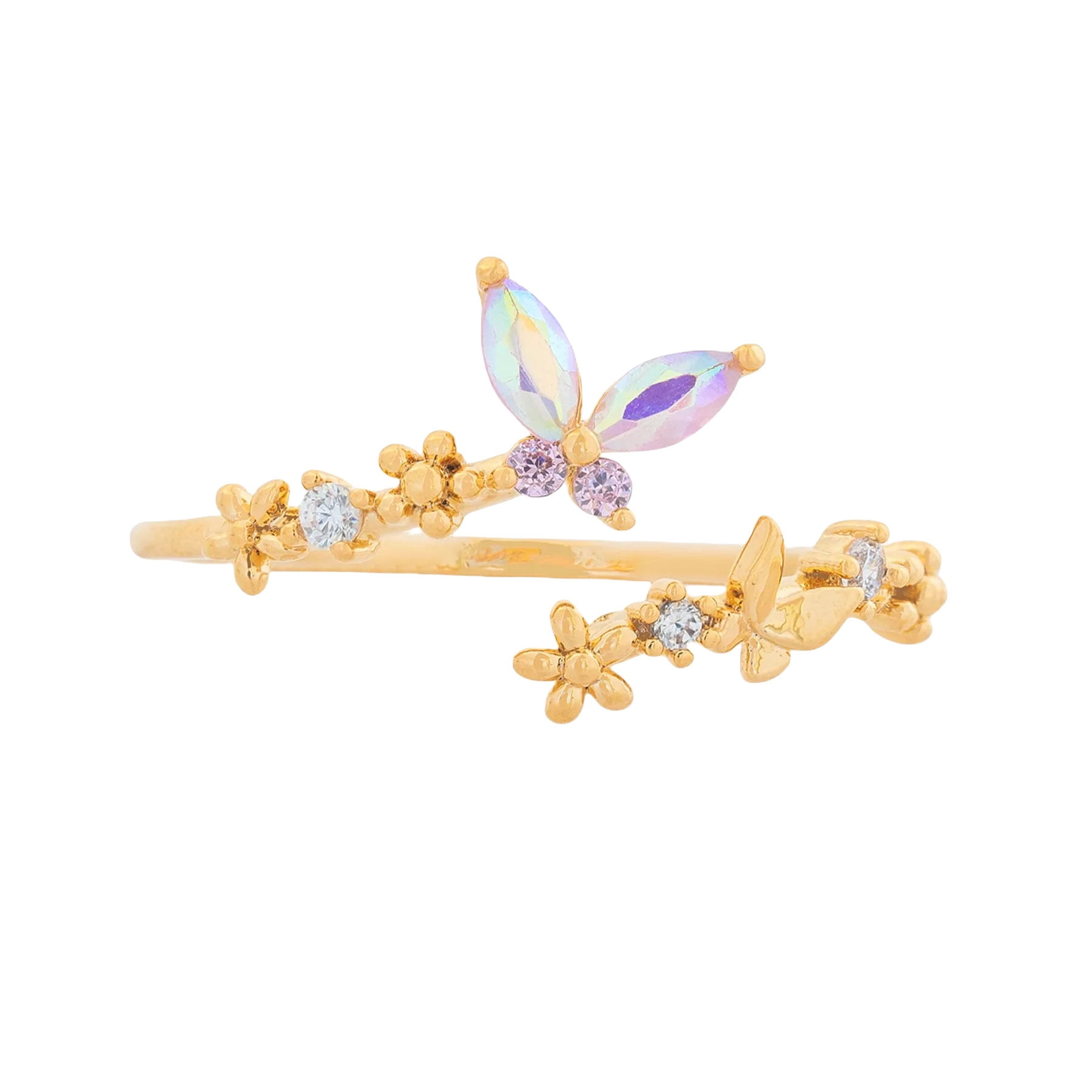 PYNZY Butterfly Open Rings Adjustable 14K Gold Plated Flower Rings with ...