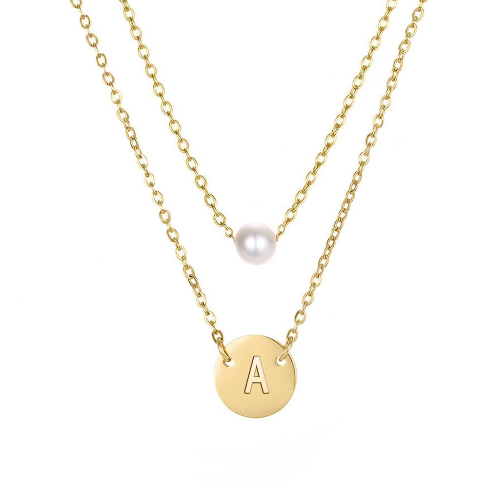 PYNZY Layered Initials Alphabet Necklace Disc Letters A-Z Coin Pearl ...