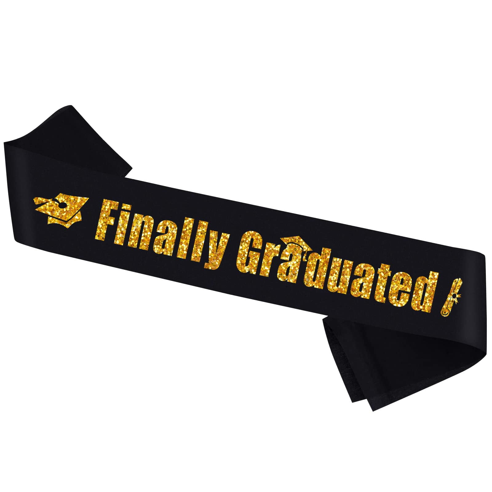 PYQWA Finally Graduated Satin IFF17 Sash Gold Black Glitter, Happy ...