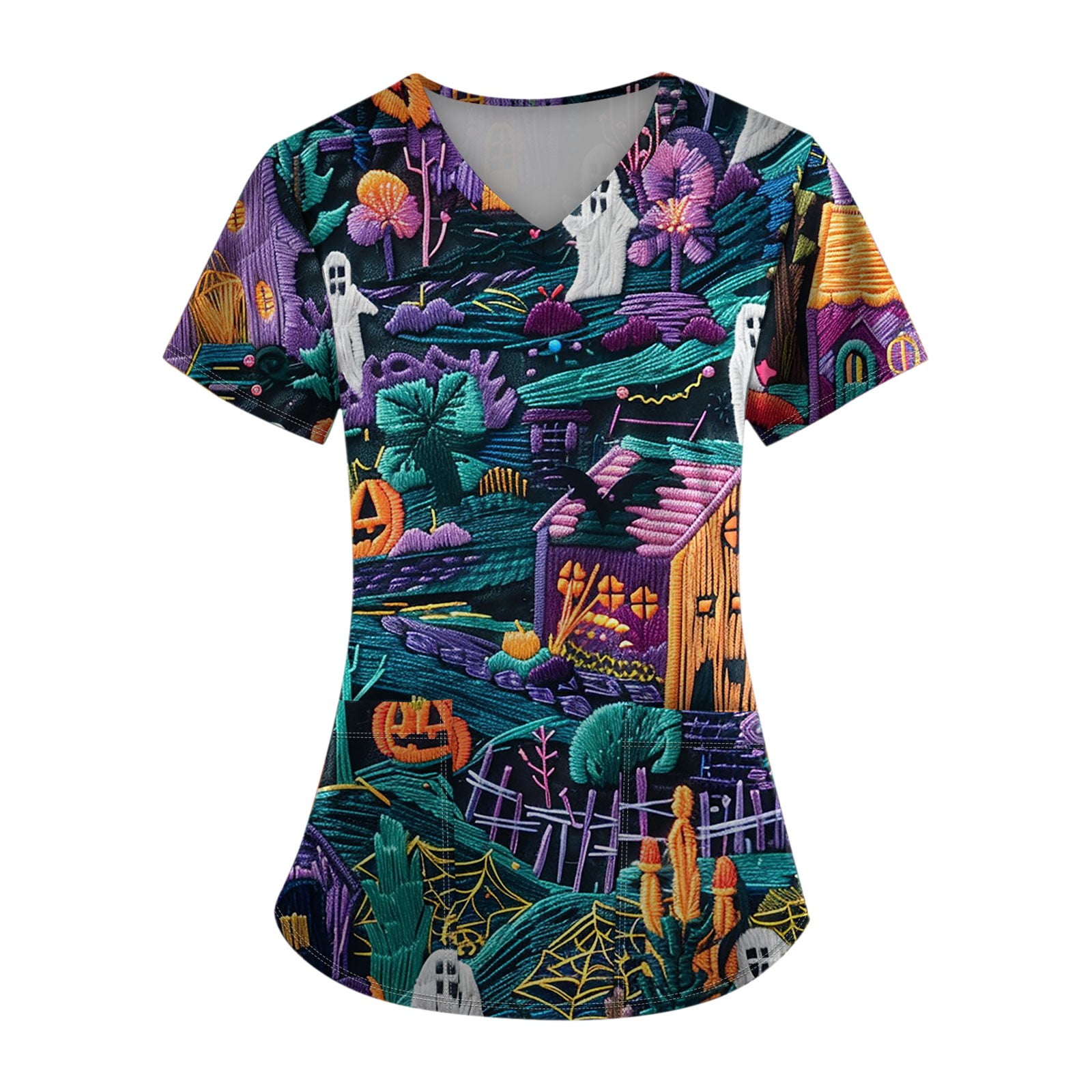 PYUEXIA Women Halloween Scrubs Plus Size For Women Pumpkin Bat Spider ...