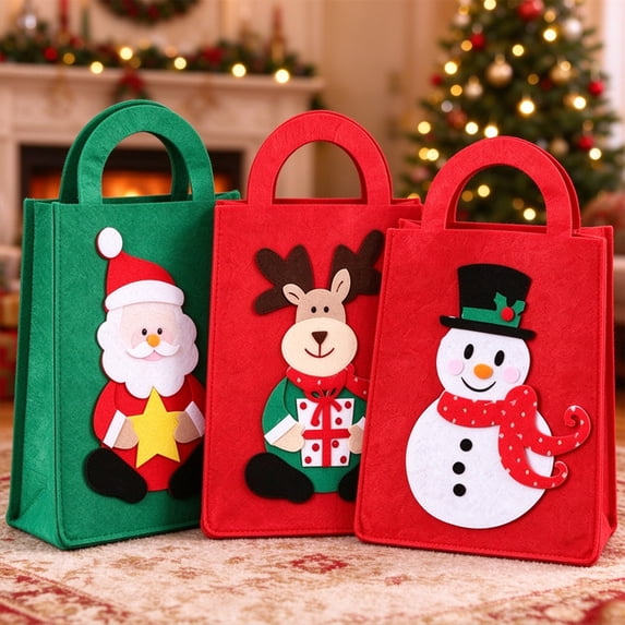 PYURTEP Gift Bags, Non-Woven Fabric Candy Bag with Santa Pattern ...