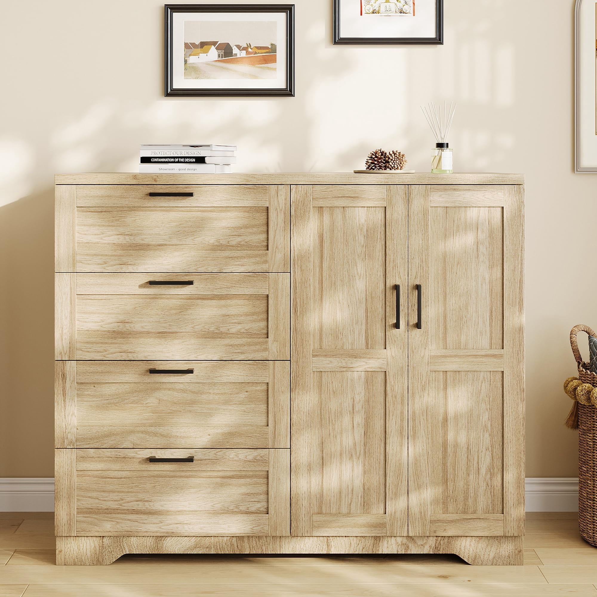 PYY Multifunctional Wooden Dresser for Bedroom, 43.3 in H 2 Door ...