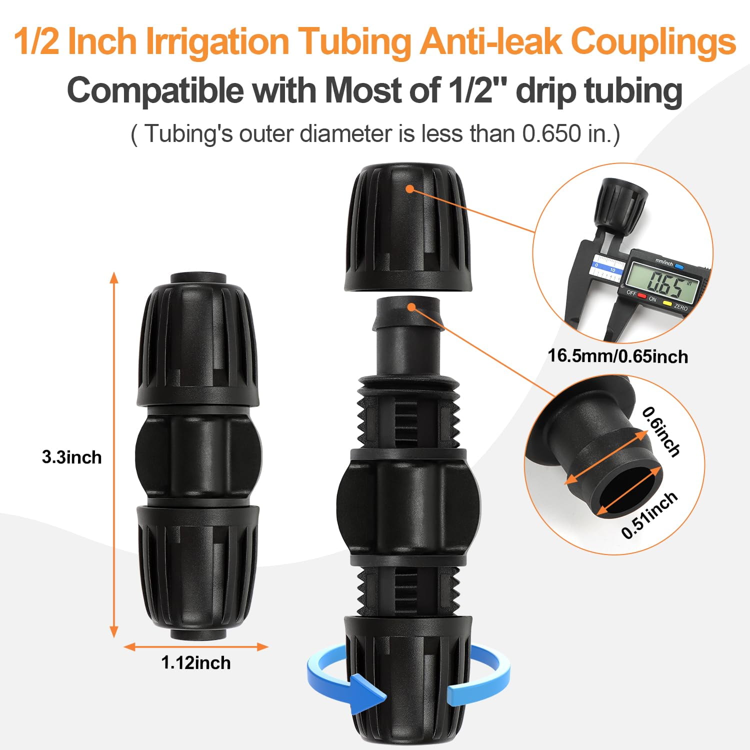 PYYAN-1/2 Inch Drip Irrigation Coupling Fittings, 12 Pieces Barbed ...