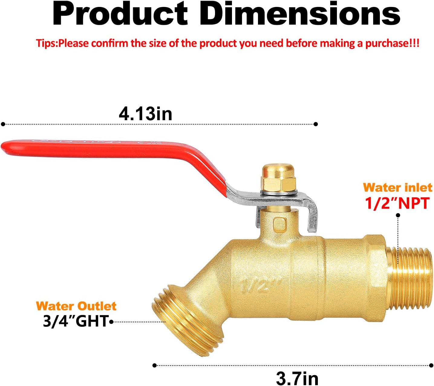PYYAN-1/4-Turn Heavy-Duty Brass Outdoor Spigot | 1/2" Male NPT Inlet × ...