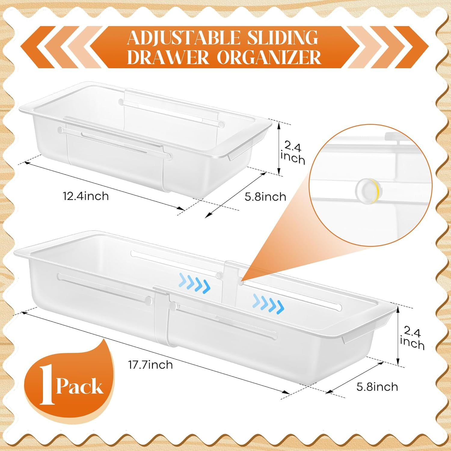 PYYAN-1 Pack Deep Drawer Organizer Bins, Adjustable Sliding Drawer ...