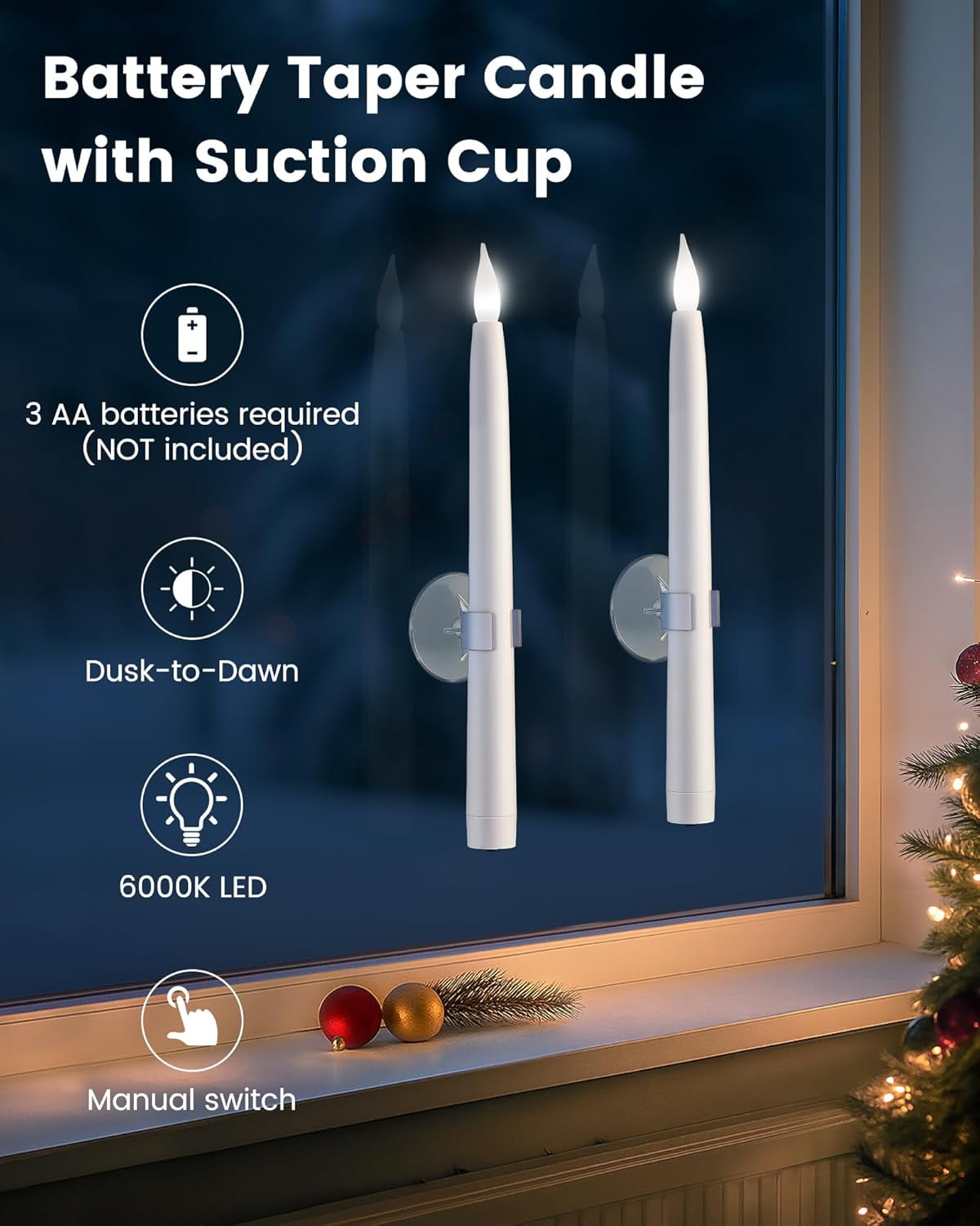 PYYAN-10.5'' Battery Window Candles with Suction Cups, Dusk-to-Dawn ...