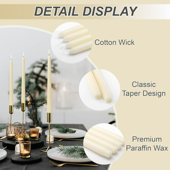 PYYAN-10-Inch Ivory Taper Candles - Dripless Smokeless Tapered Candle ...