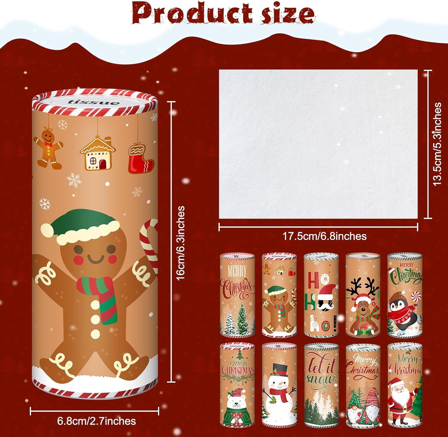 PYYAN-10 Pcs Christmas Car Tissues Cylinder Holder Boxes with 500 ...