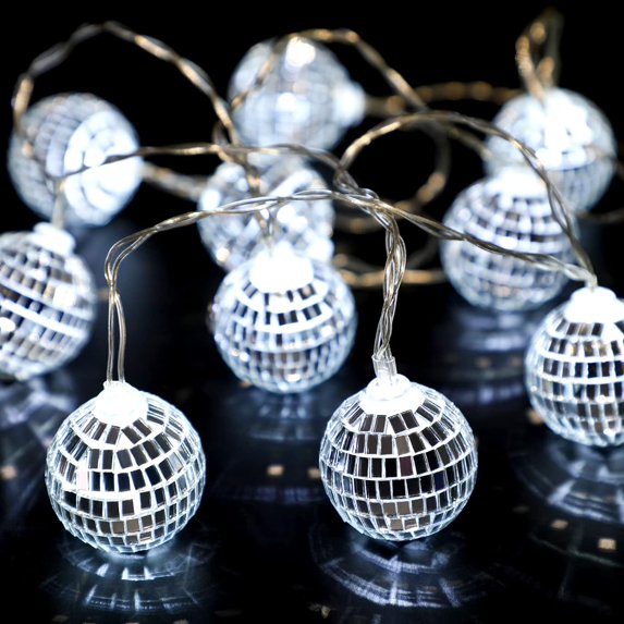 PYYAN-10 Pcs LED Disco Ball String Light 2 Inch Battery Powered Mirror ...