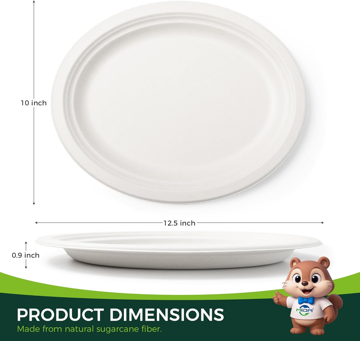 PYYAN-100% Compostable 12 Inch Oval Paper Plates, 125 Pack Heavy Duty ...