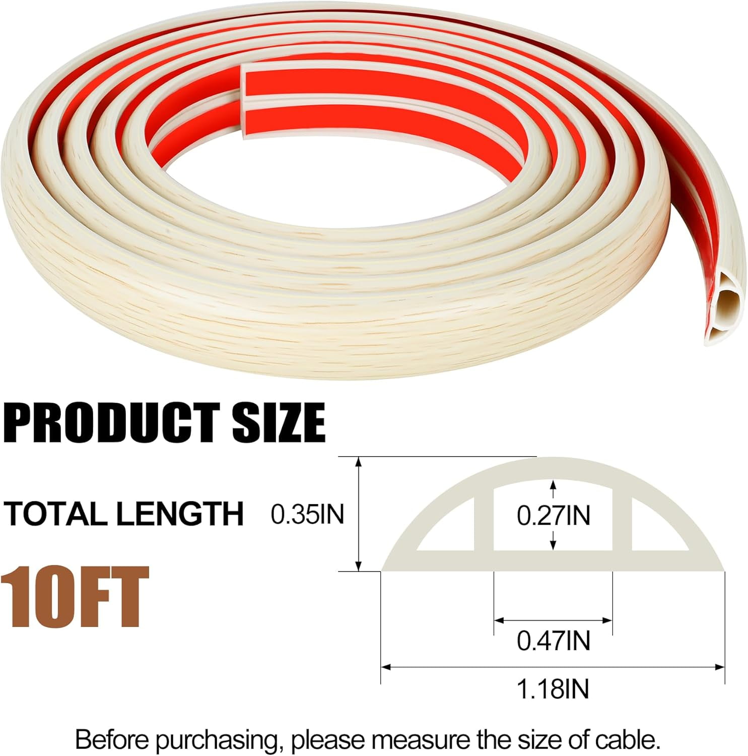 PYYAN-10FT Floor Cord Cover for Wire Self Adhesive Cable Cavity ...