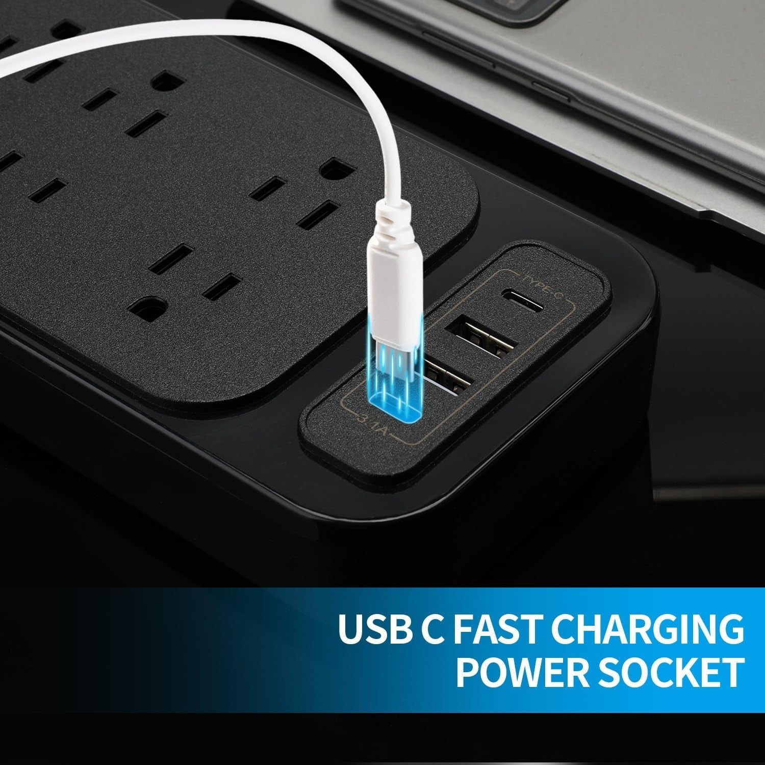 PYYAN-10FT Power Strip with USB Ports Extension Cord, 12 Outlets and 2 ...