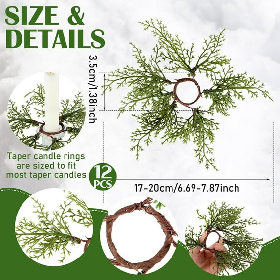 PYYAN-12 Pack Christmas Pine Taper Candle Rings Wreaths Decorations 1. ...