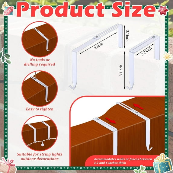 PYYAN-12 Pcs Adjustable Outdoor Light String Metal Hooks for 3.2-6 Inch ...