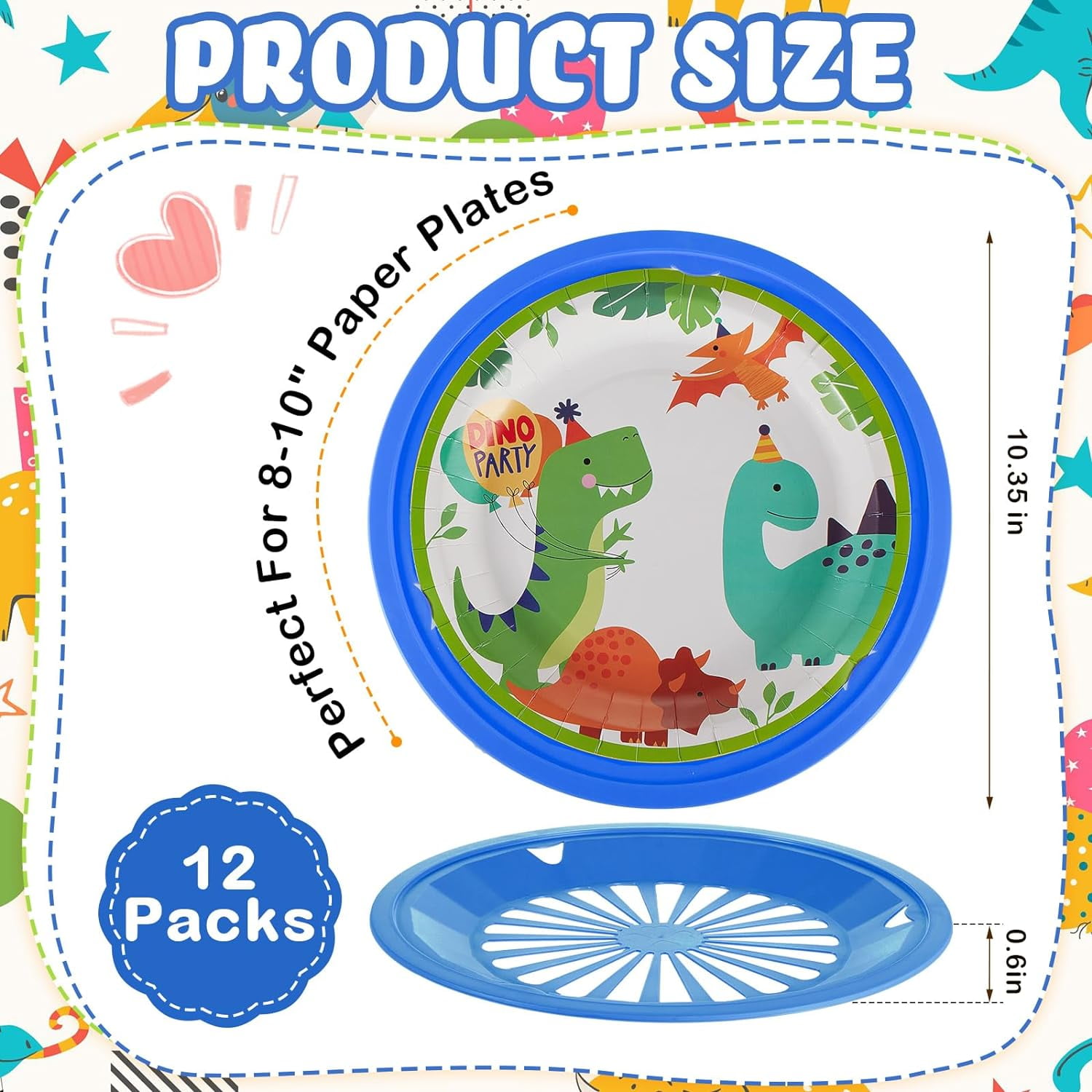PYYAN-12 Pcs Reusable Plastic Paper Plate Holders 10 Inch Heavy Duty ...
