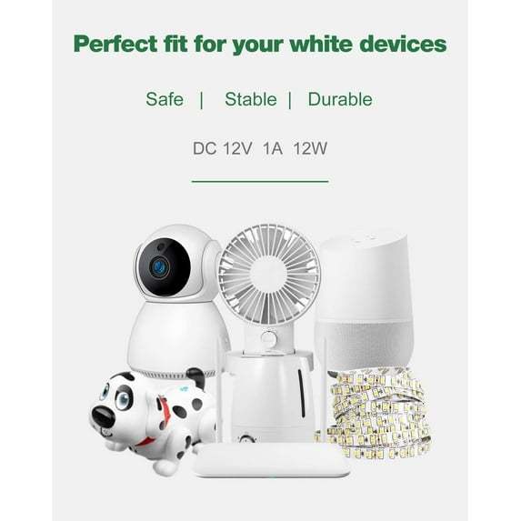 PYYAN-12V 1A DC Power Supply, White, 100-240V AC to DC 12 Volt 1Amp 0 ...