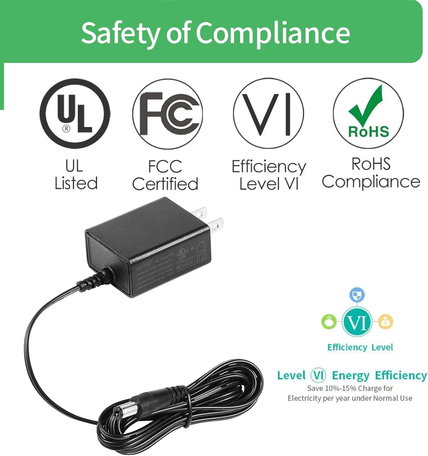 PYYAN-12V 1A Power Supply Adapter UL Listed, 1.5m (5ft) Cord, 5.5x2.1mm ...