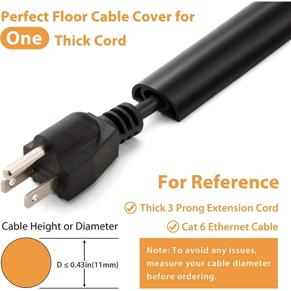 PYYAN-12ft Cord Cover Floor for Extension Cords, Self-Adhesive Floor ...