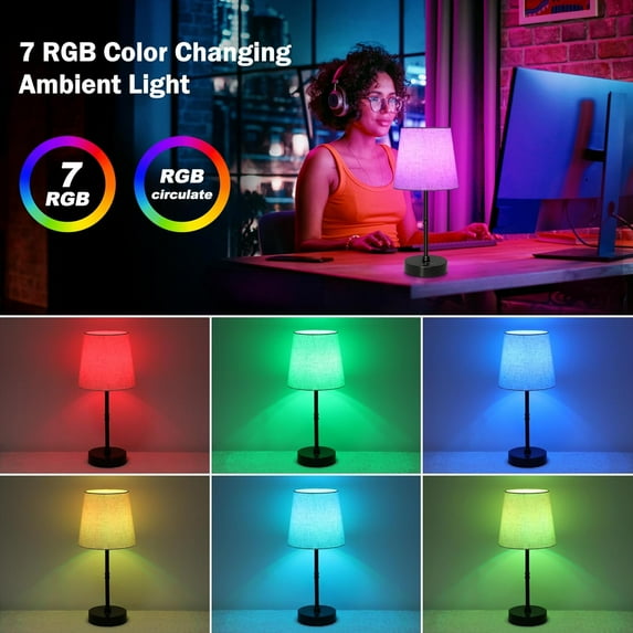 PYYAN-14.5inch Cordless Table Lamp RGB 7 Color, 3000K/4500K/6500K ...