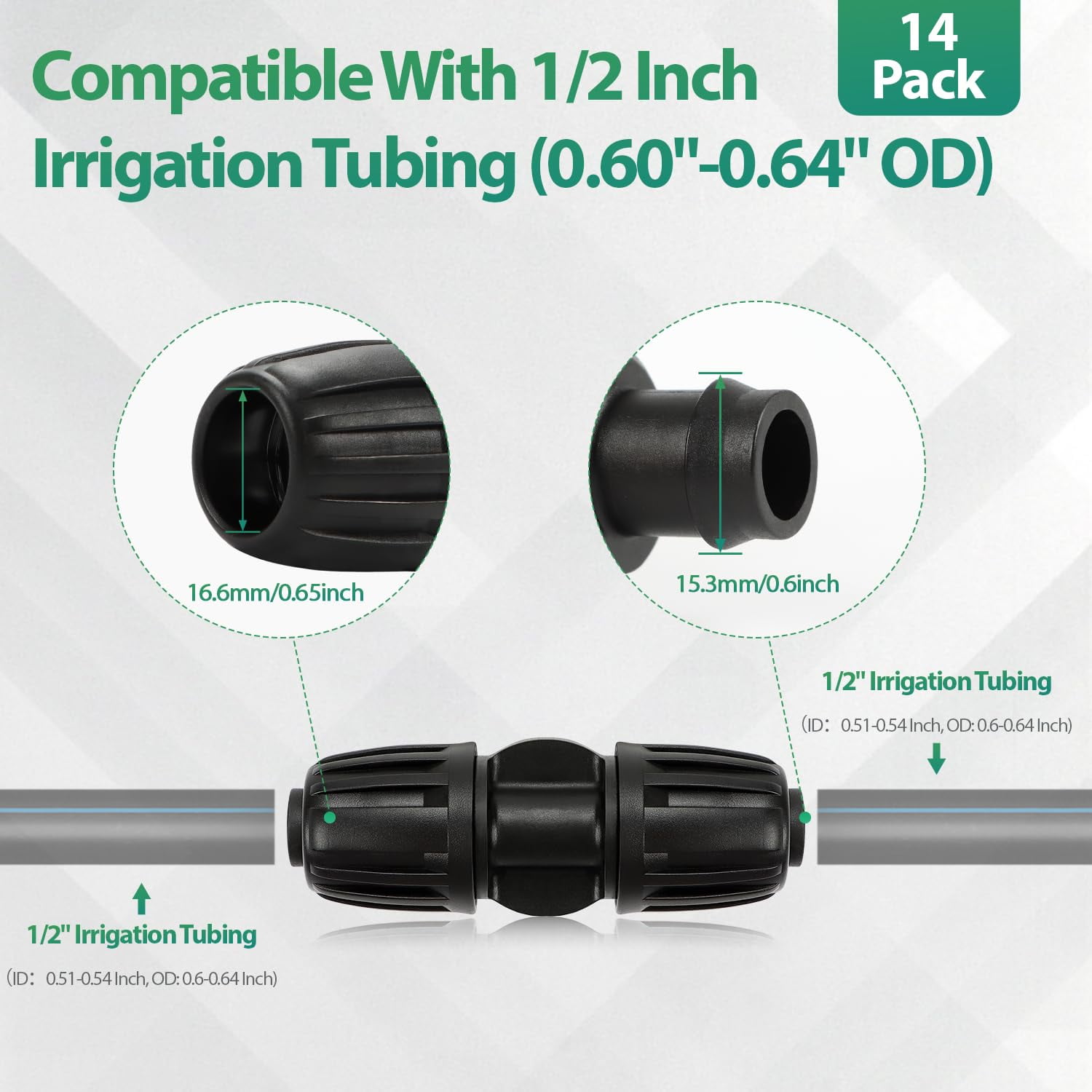 PYYAN-14 Pcs 1/2 Inch Irrigation Tubing Coupling Fittings, (1/2" ID x0 ...