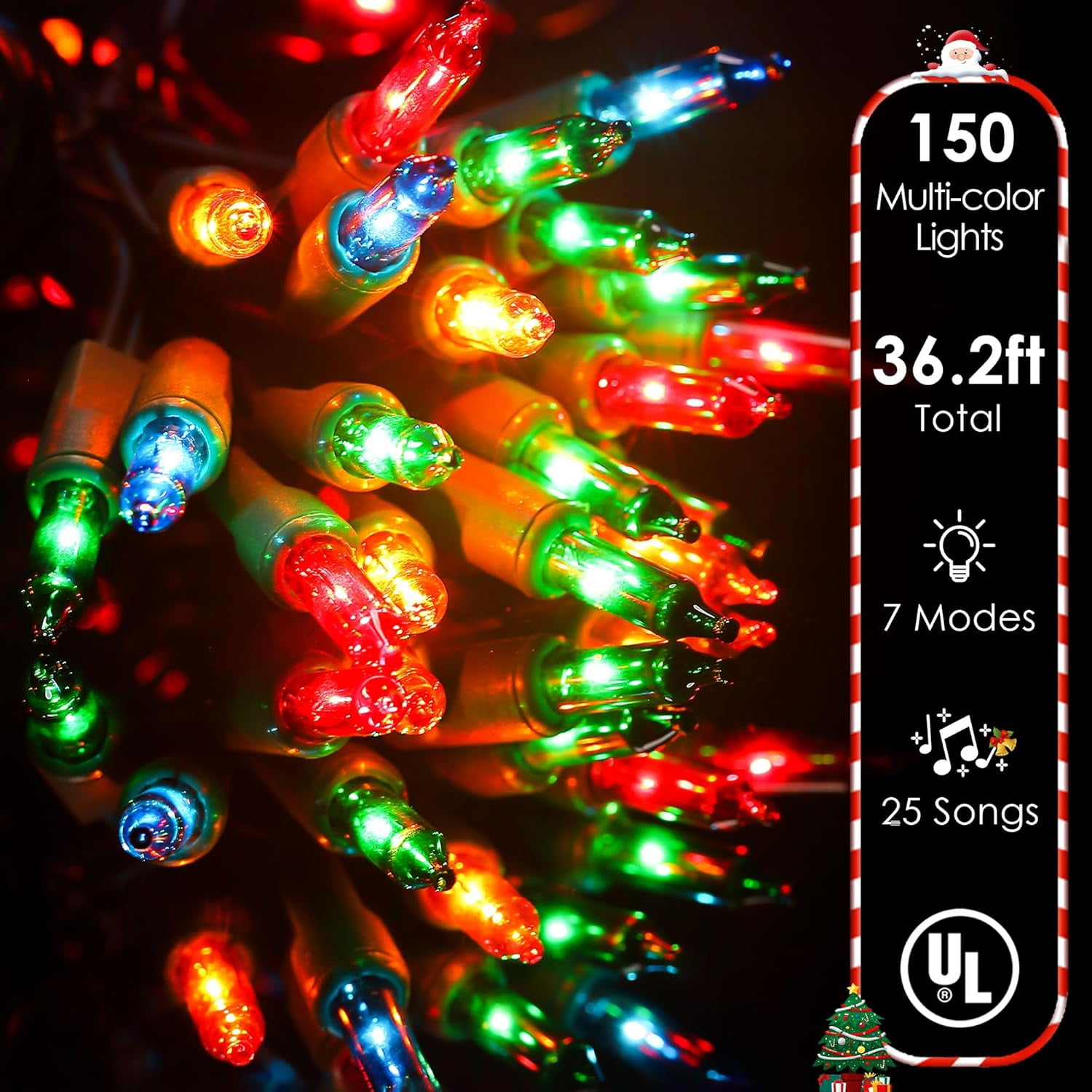 PYYAN-150 Bulbs Musical Christmas Lights with Music, Singing Christmas ...