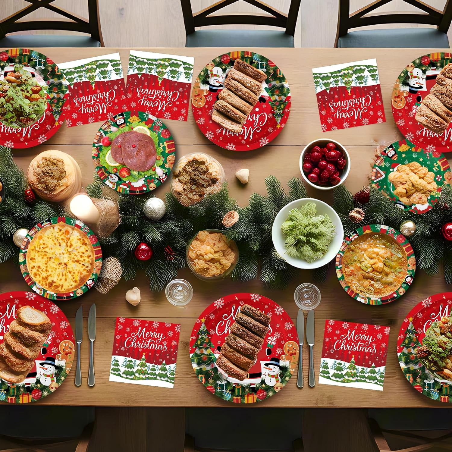 PYYAN-150 Pack Christmas Paper Plates and Napkins Sets - Disposable ...