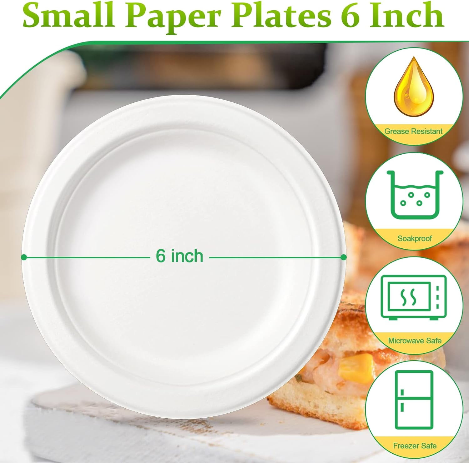 PYYAN-150 Pack Compostable Eco-friendly Plates: Small, White Plates (6 ...