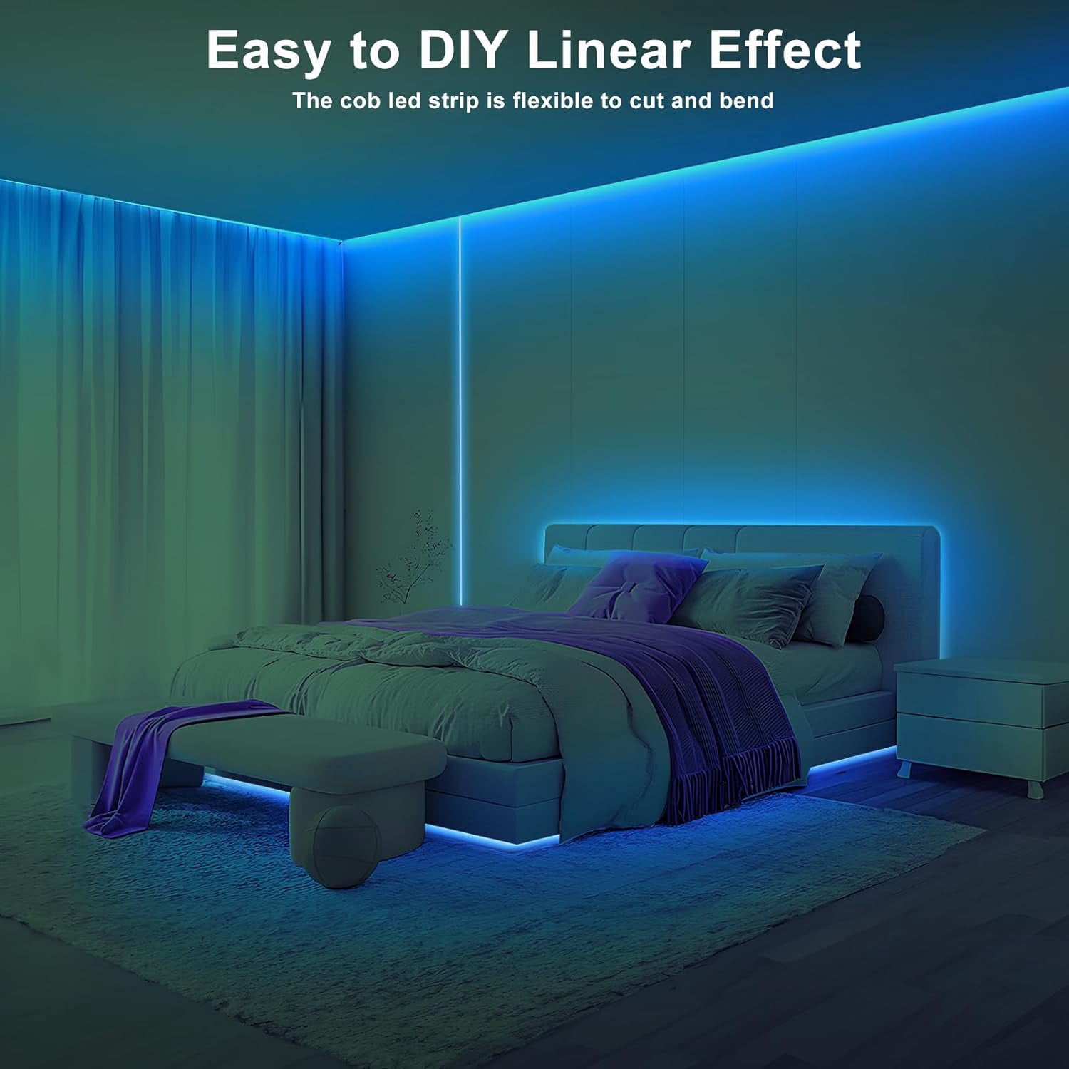 PYYAN-16.4ft Ice Blue COB Led Strip Lights with RF Remote, Dimmable ...