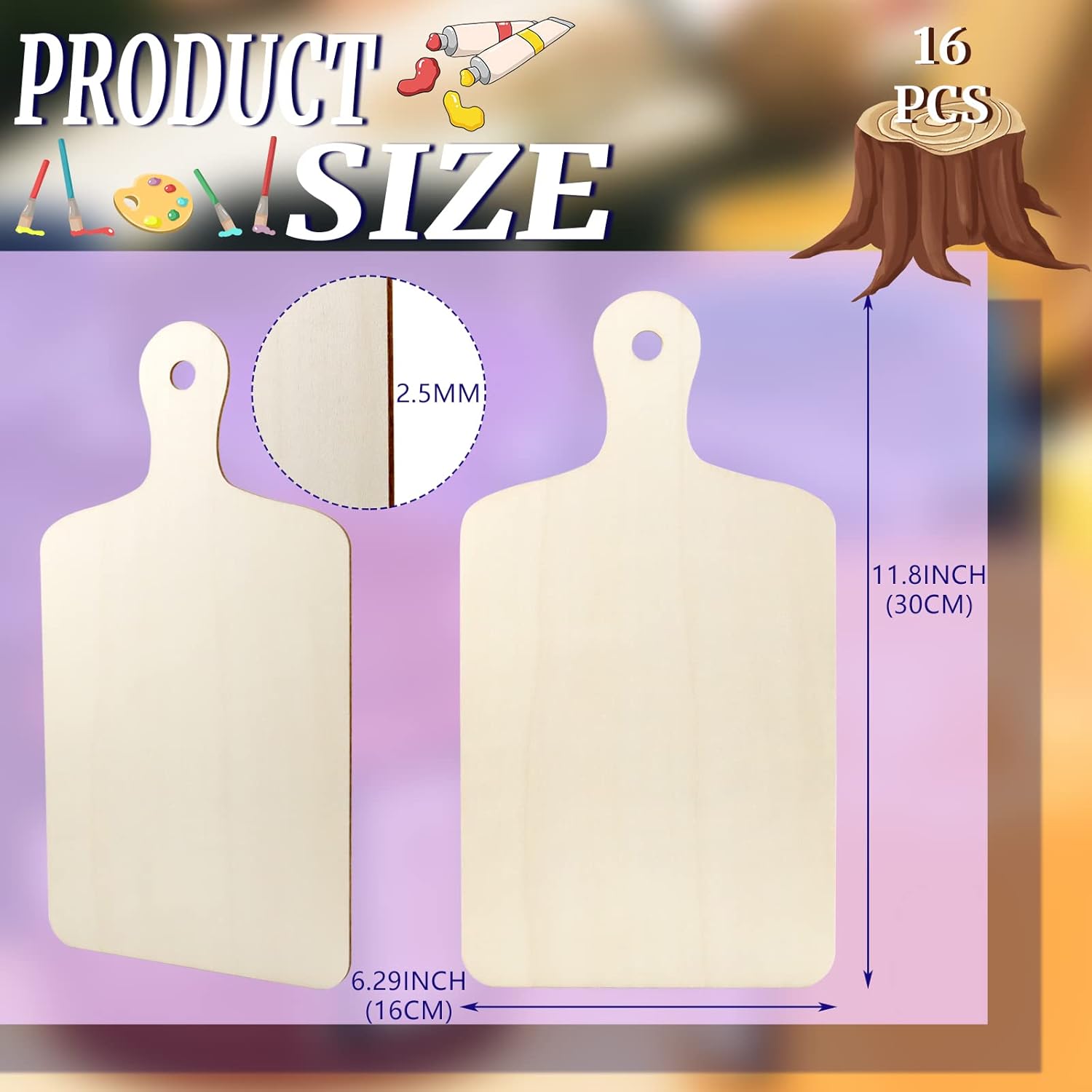 PYYAN-16 Pack Unfinished Wood Cutting Board Craft with Handle, Wooden ...