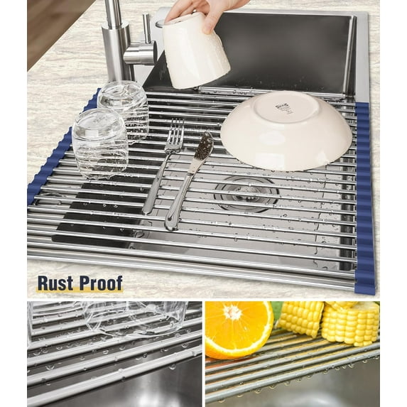 PYYAN-17.7" x 15.5" Roll Up Dish Drying Rack Over Sink Drying Rack Sink ...