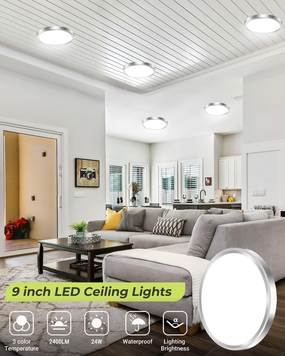 PYYAN-1PACK LED Flush Mount Ceiling Light Fixture Black, 9Inch 24Watt ...