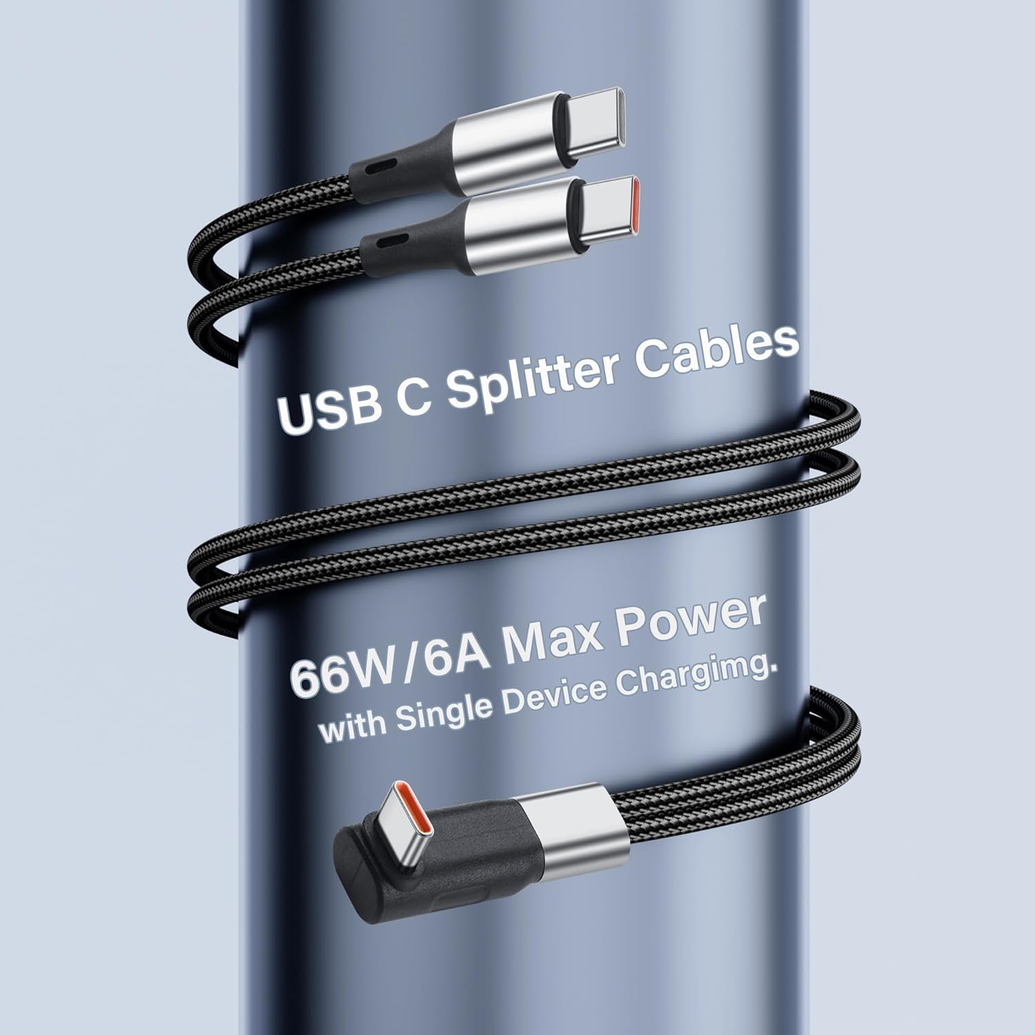 PYYAN-2 in 1 USB Splitter Charging Cable Right Angle USB C to Dual Type ...