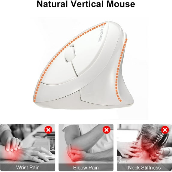 PYYAN-2.4G Wireless Ergonomic Mouse White, Vertical Optical Ergo Mouse ...