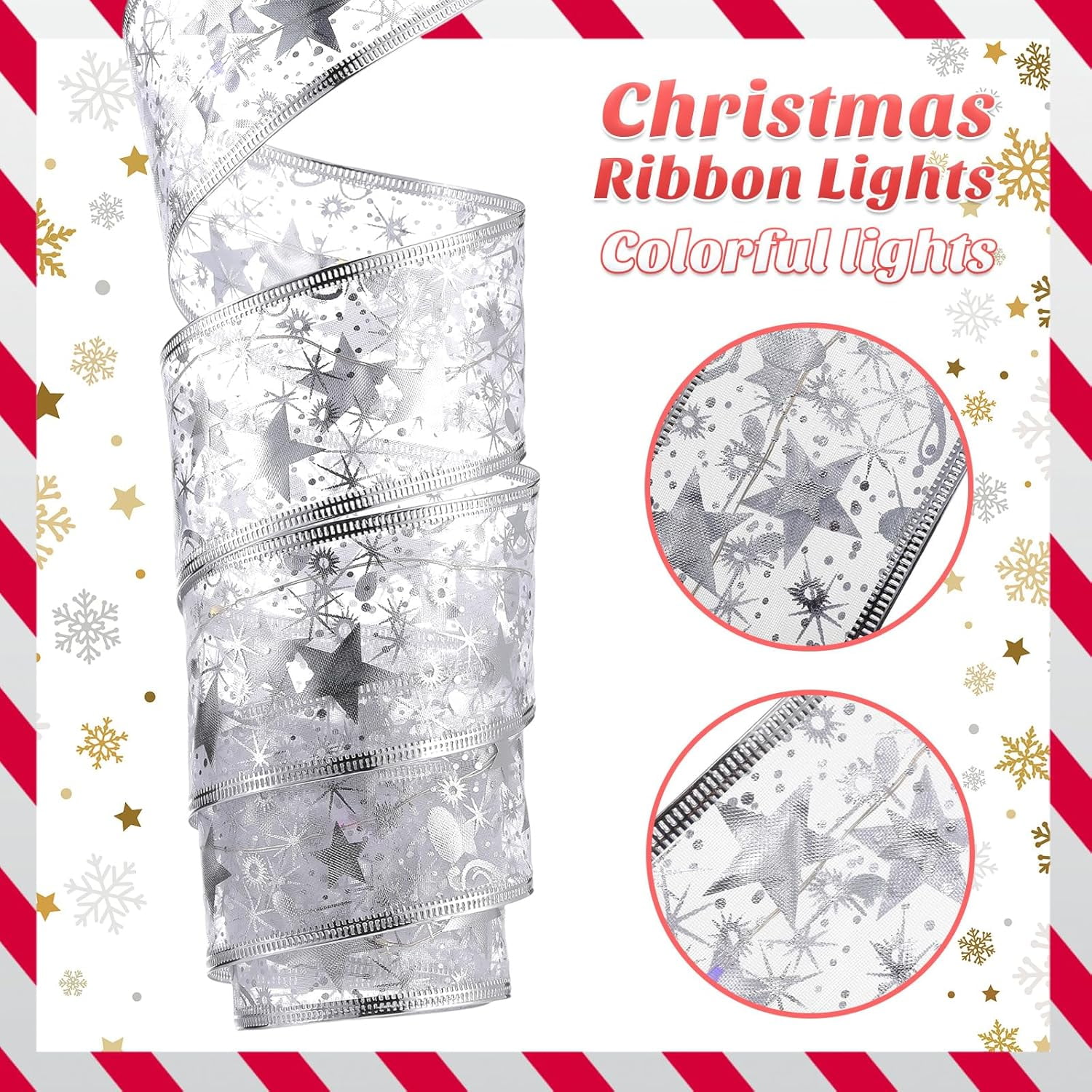 PYYAN-2 Pack 32.8 Feet Christmas Ribbon Lights 100 LED Battery Operated ...