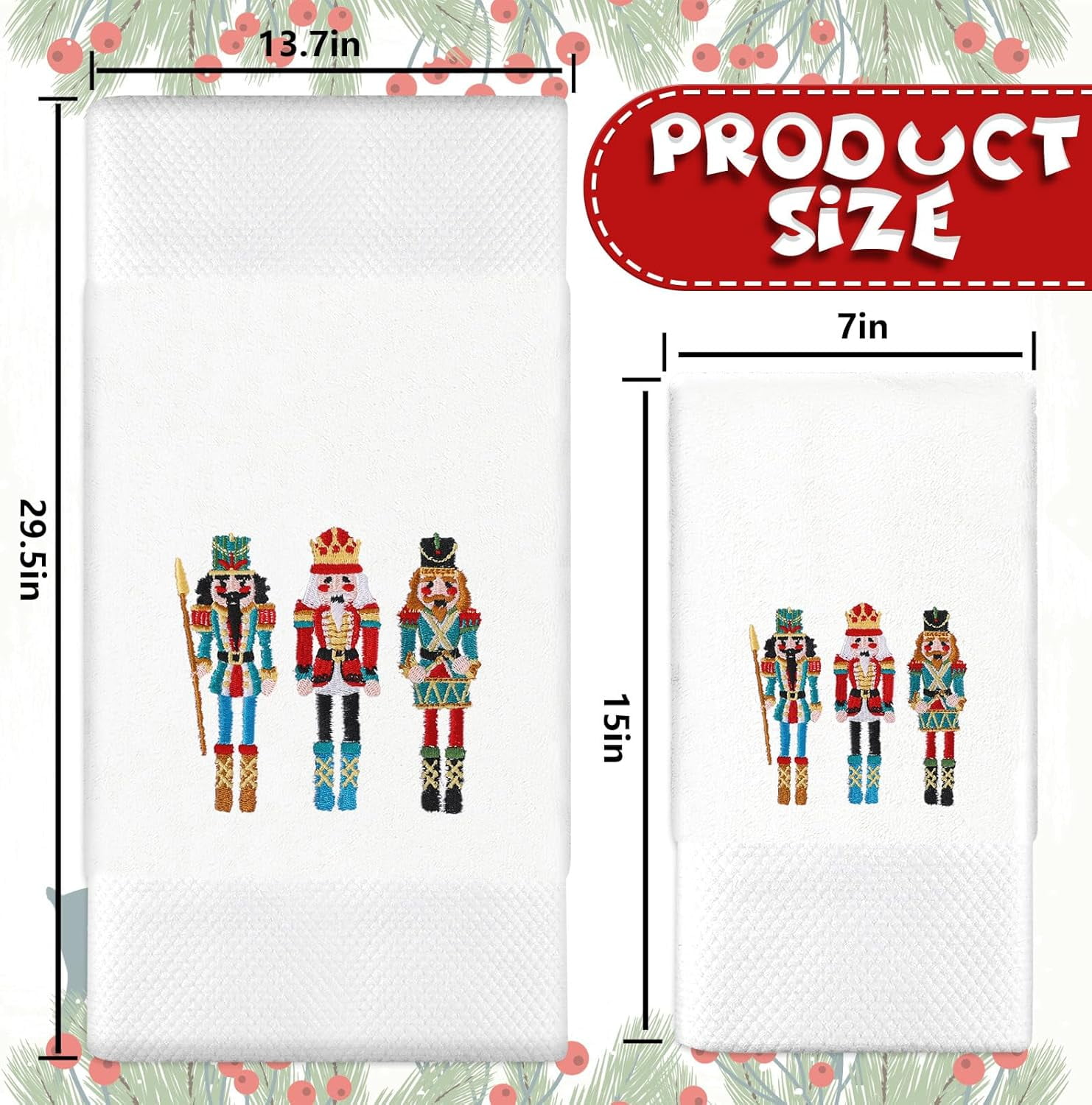 PYYAN-2 Pack Christmas Hand Towel Cotton Embroidered Nutcracker ...