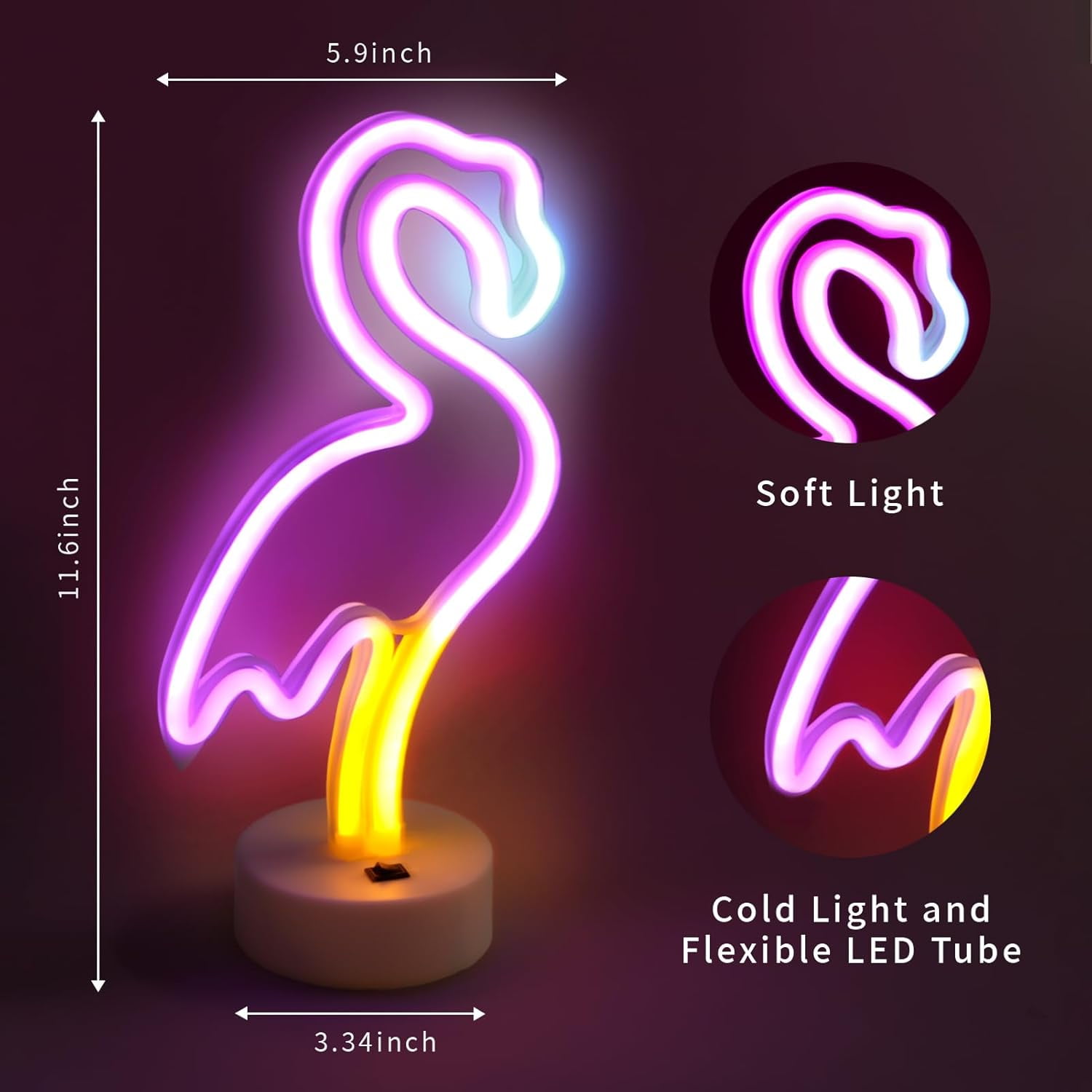 PYYAN-2 Pack Flamingo Neon Signs, LED Pink Flamingo Neon Sign Battery ...