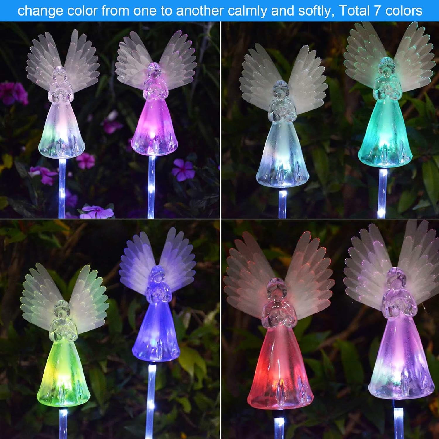 PYYAN-2 Pack Solar Powered Angel for Cemetery Decorations,Garden Stake ...