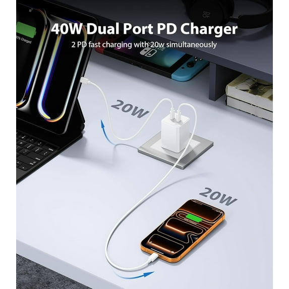 PYYAN-[2-Pack] USB C Charger Block 40W, Dual Port 20W PD 3.0 Type C ...