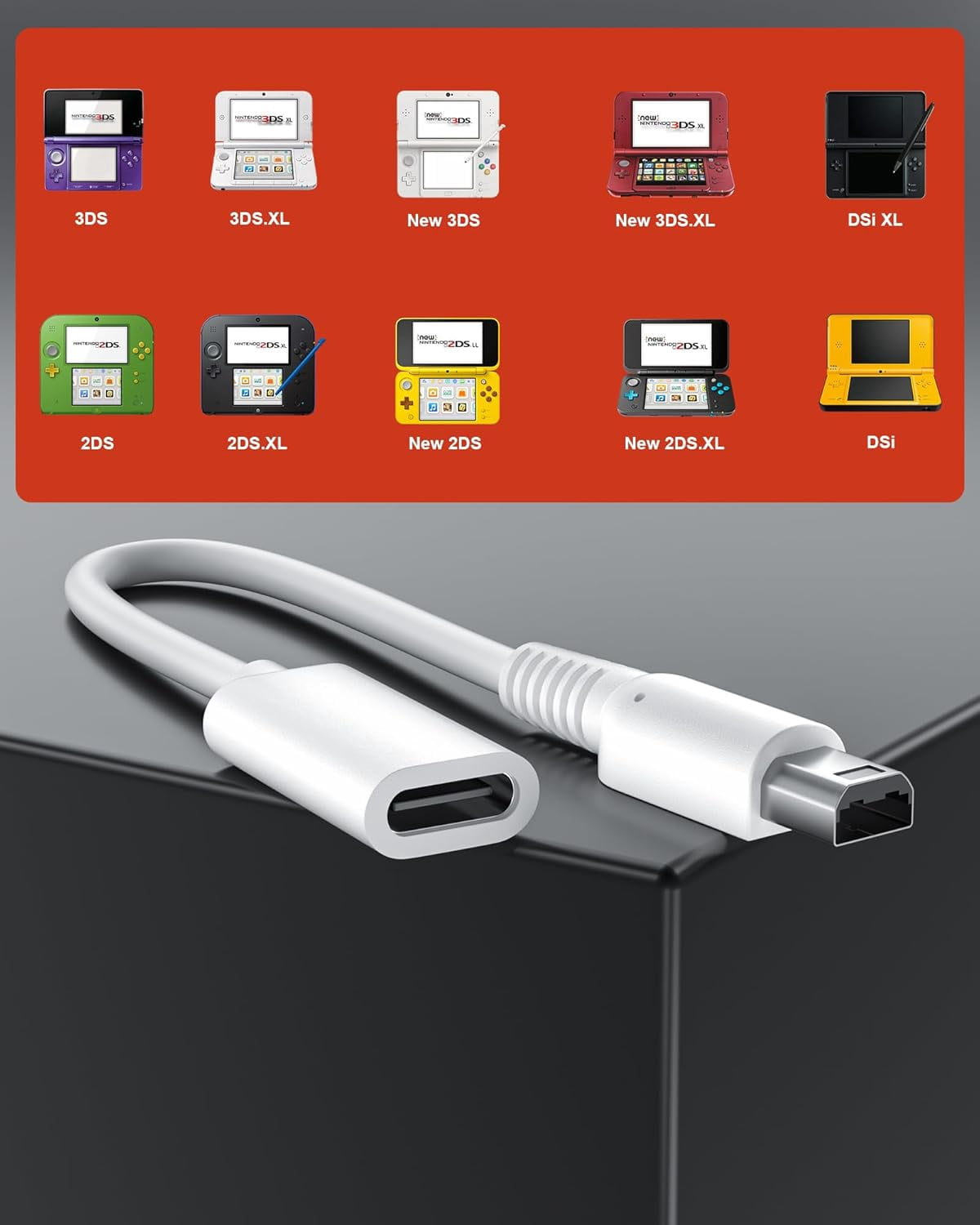 PYYAN-(2-Pack) USB Type-C Charging Cable Adapter for 3DS XL/3DS LL/New ...