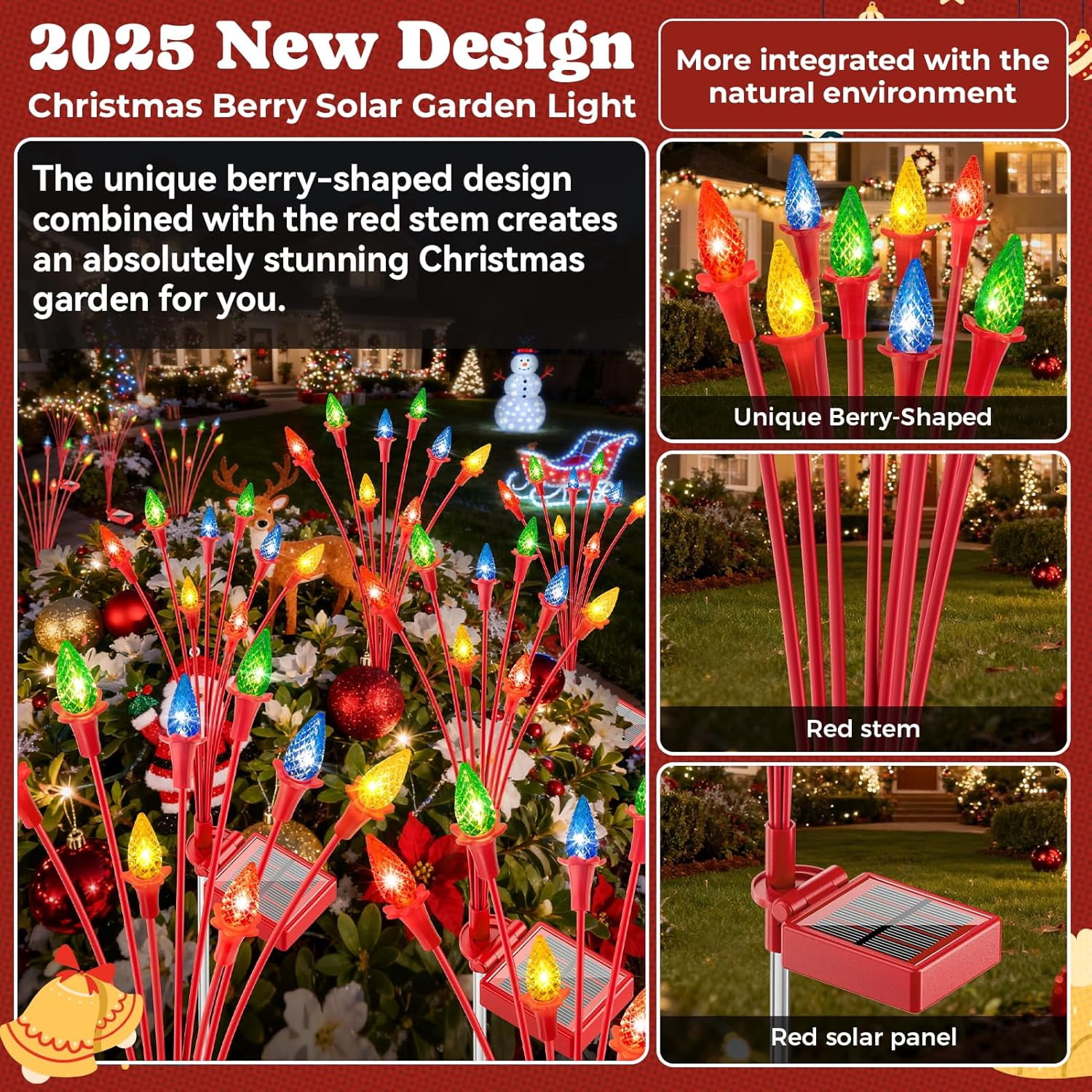 PYYAN-2 Packs Christmas Berry Solar Garden Light with Multiple Colors ...