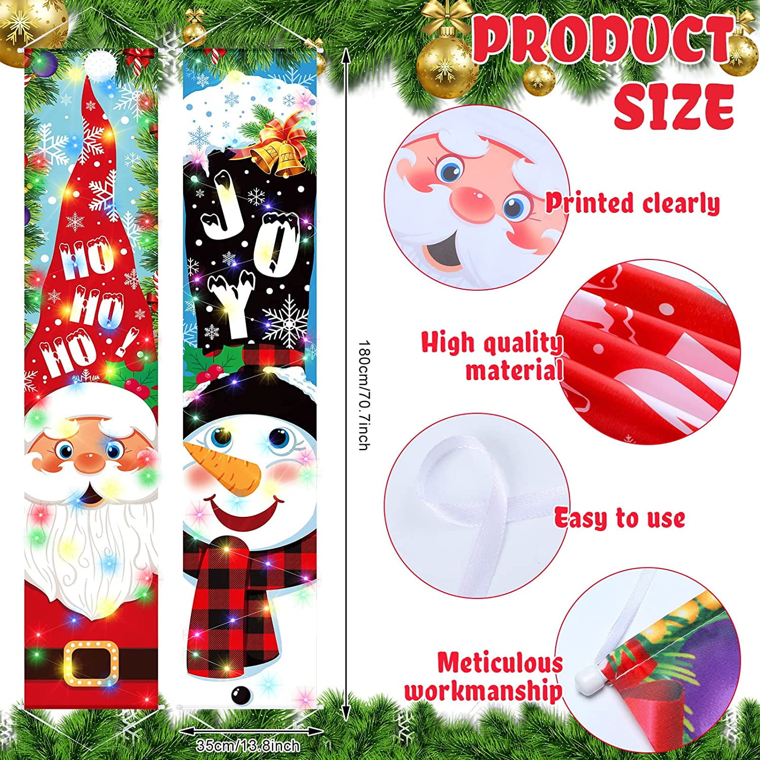PYYAN-2 Pieces Lighted Santa Snowman Christmas Banner Decorations ...