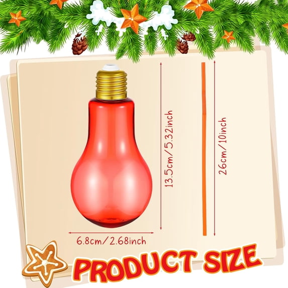 PYYAN-20 Pcs 200ml Christmas Light Bulb Cups with Straw Lids Christmas ...
