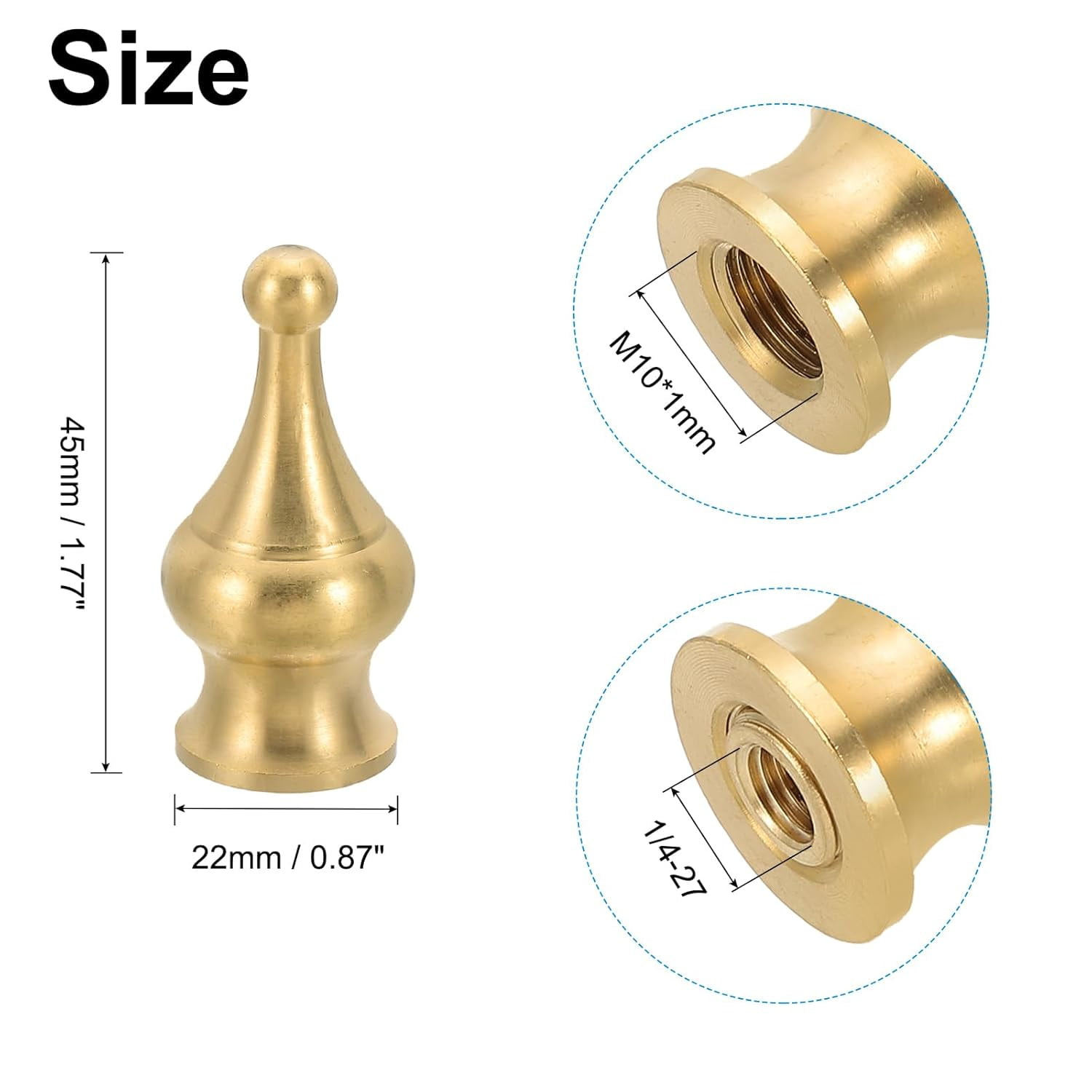 PYYAN-22 x 45mm Lamp Finials Caps Knob, 3 Set Solid Brass Lamp Shade ...