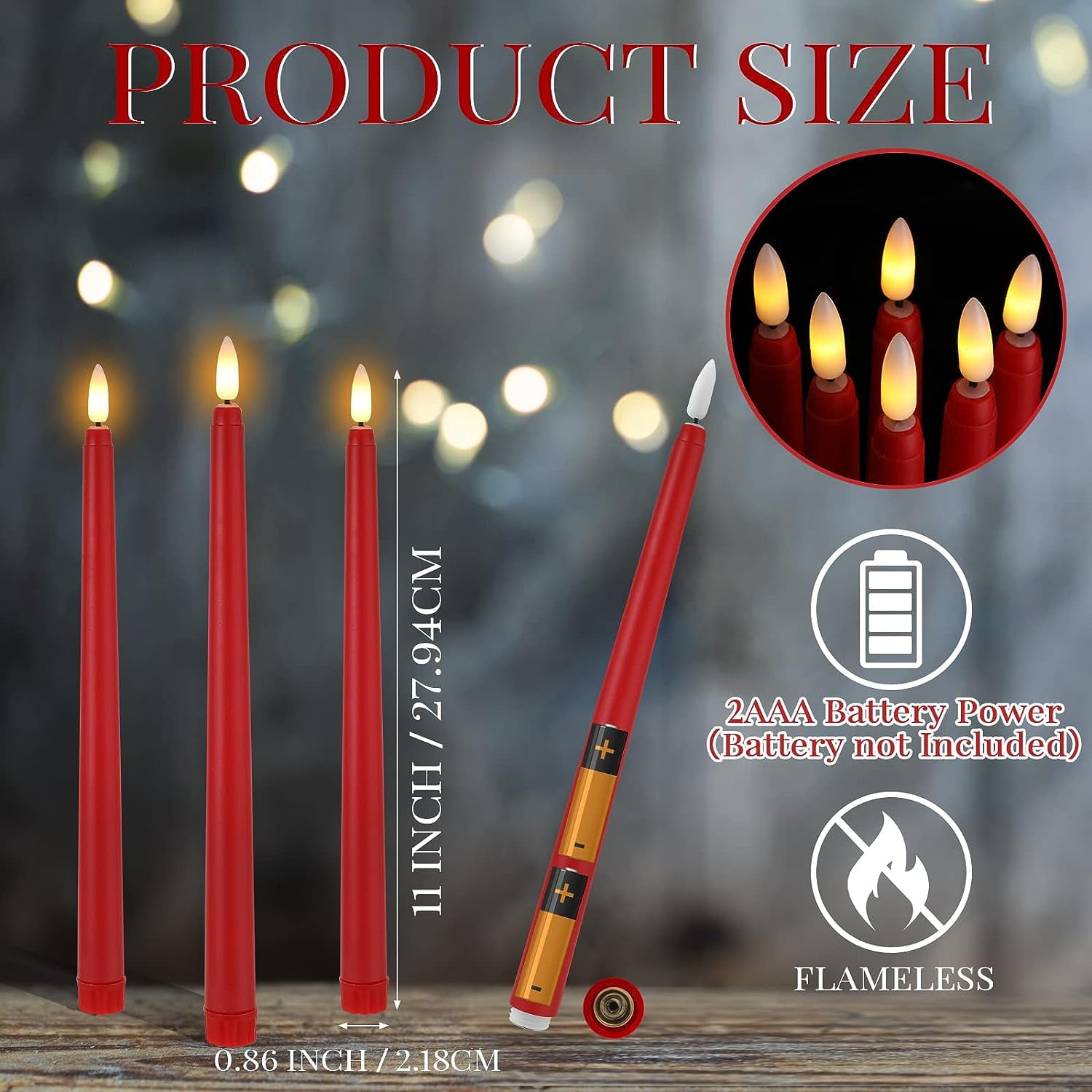 PYYAN-24 Packs Flameless Taper Candles Battery Operated Fake 11 Inch ...