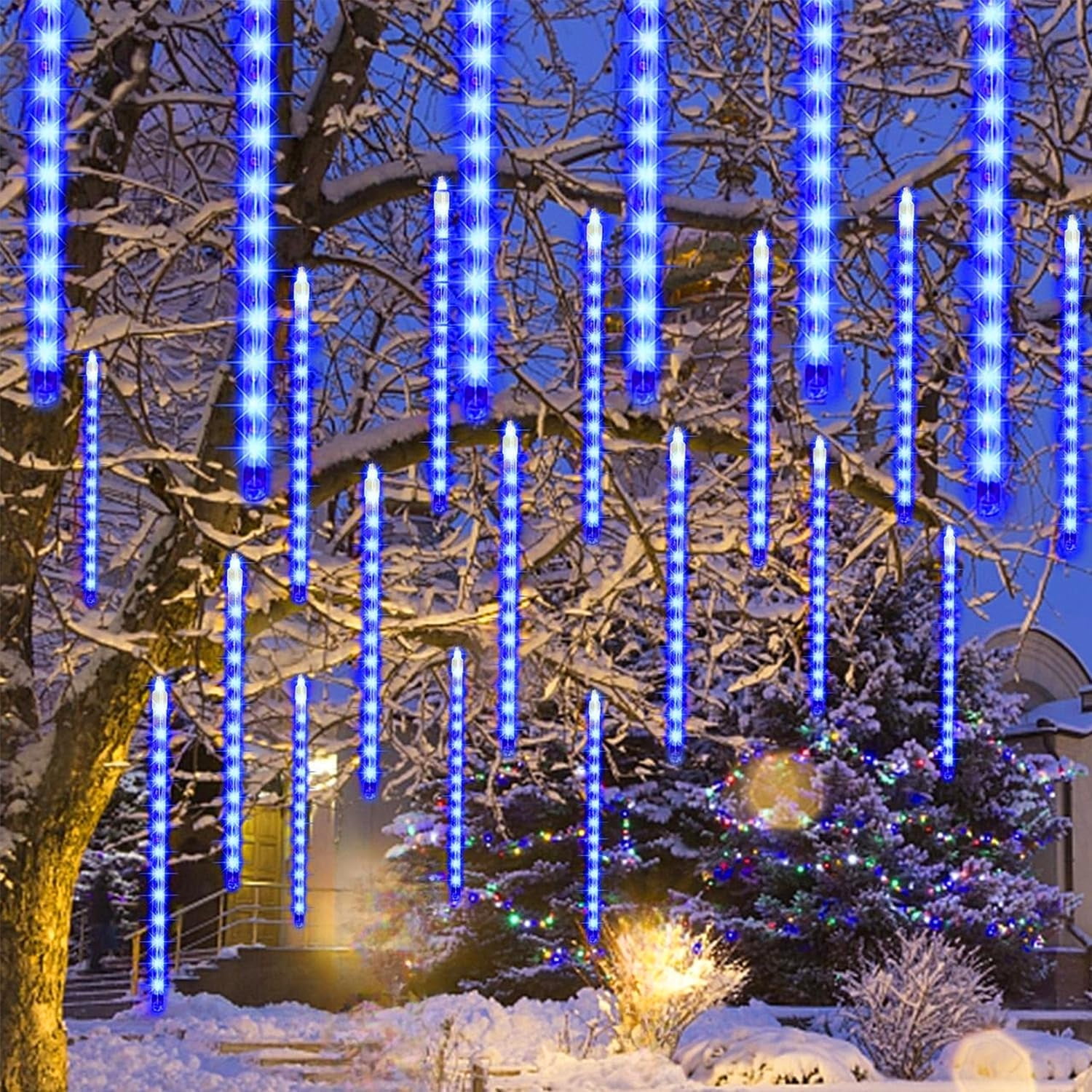 PYYAN-24 Tubes Meteor Shower Lights, Outdoor Icicles Christmas Decor ...