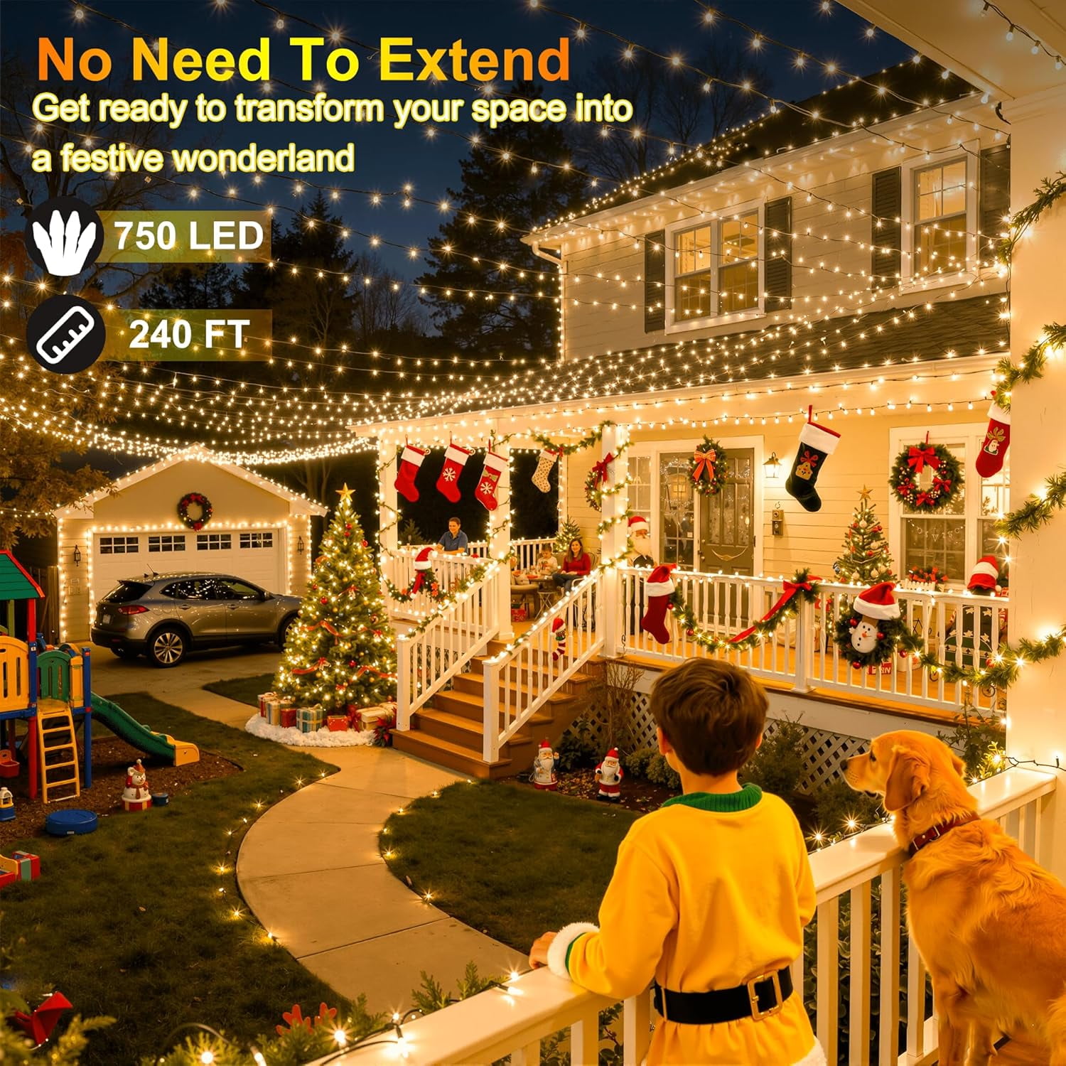 PYYAN-240FT 750LED Christmas Lights,12 Modes Warm White Outdoor String ...