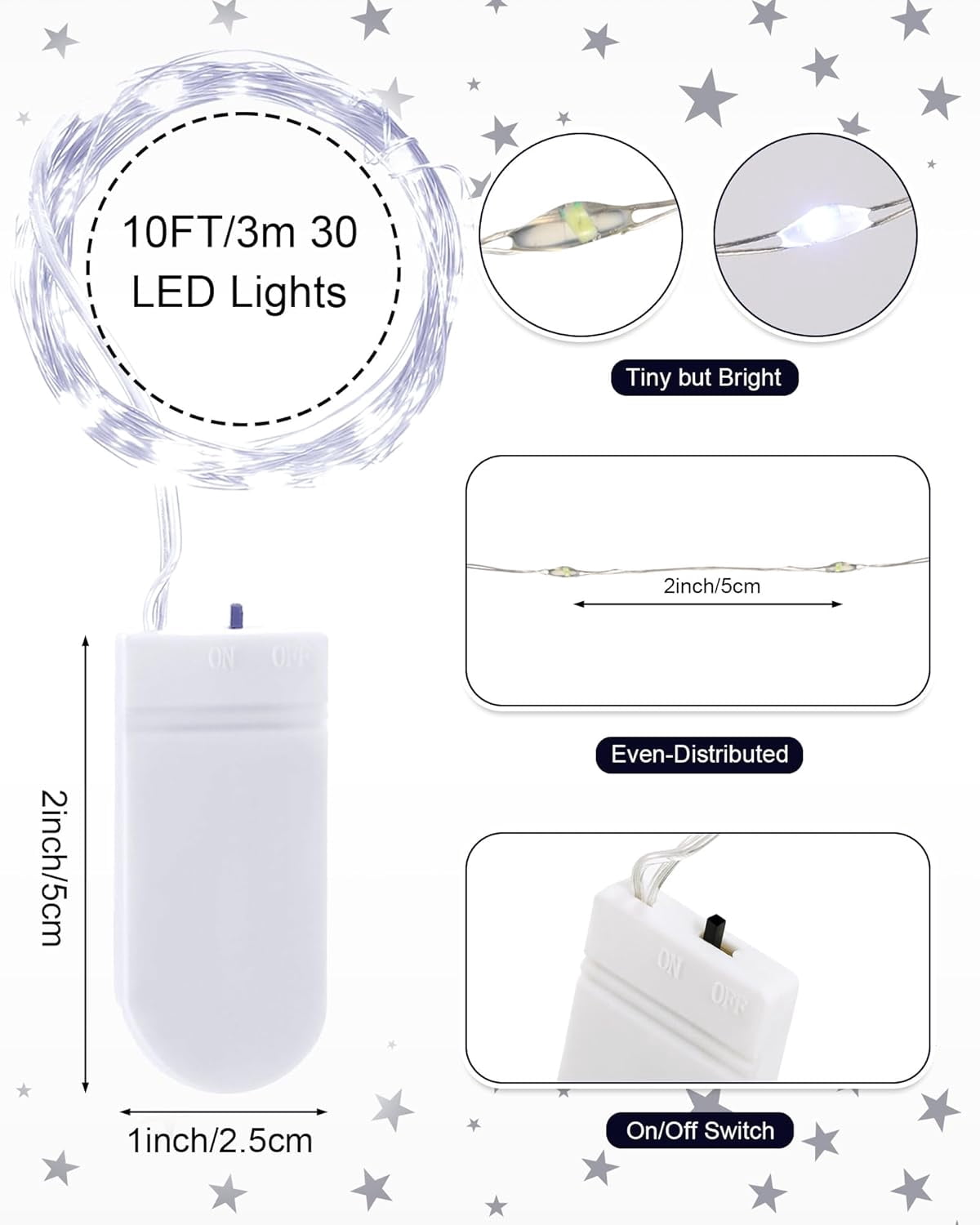 PYYAN-25 Pcs 10 ft 30 LEDs Fairy Lights Battery Operated Bulk, White ...