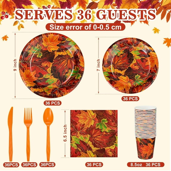 PYYAN-252 Pcs Fall Thanksgiving Maple Leaves Paper Plates and Napkins ...