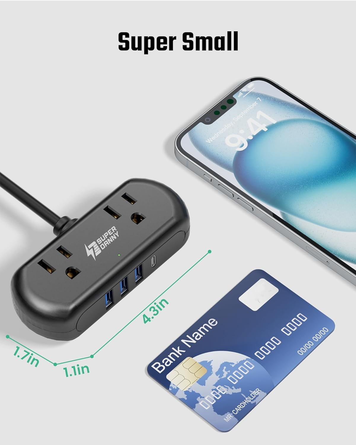 PYYAN-2Ft Extension Cord, Mini Surge Protector with 2 Wide-Spaced ...