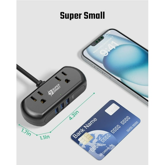 PYYAN-2Ft Extension Cord, Mini Surge Protector with 2 Wide-Spaced ...